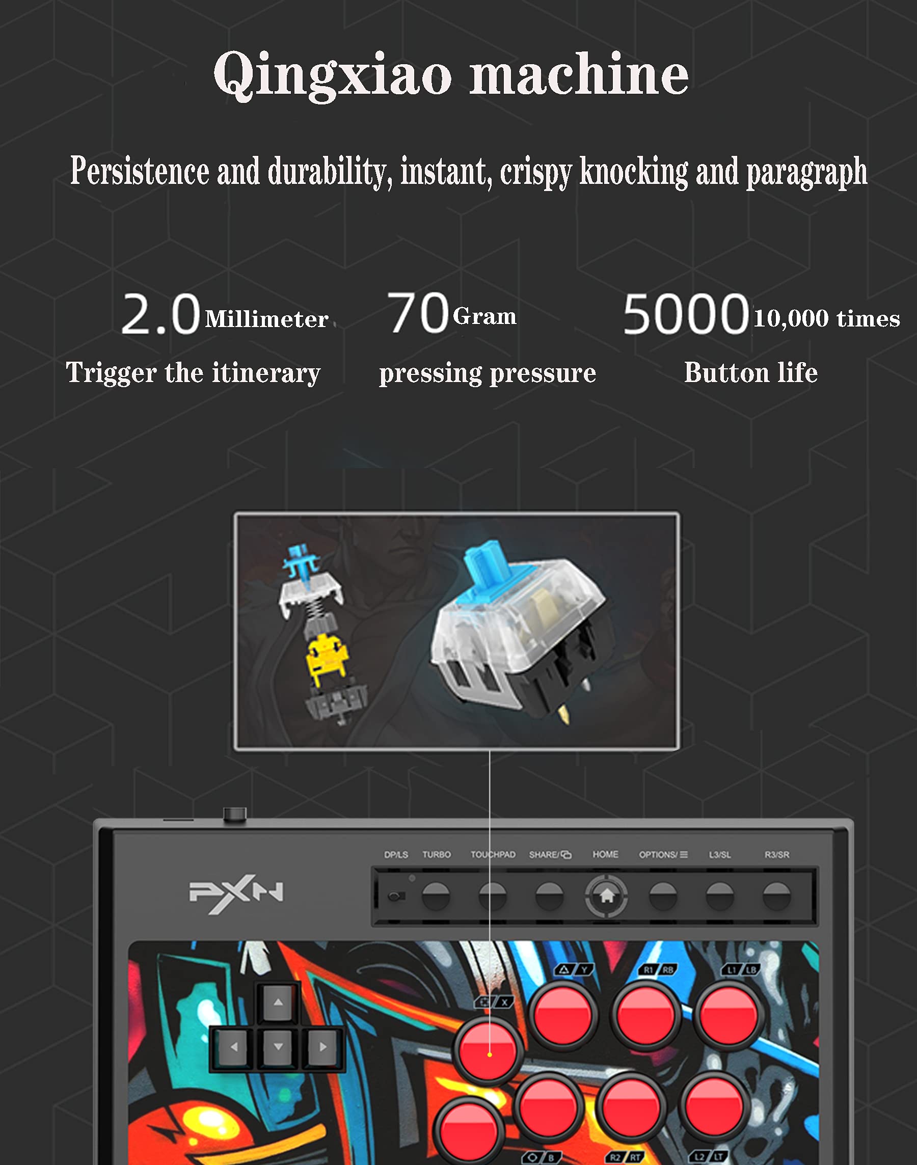 PXN-X8 Arcade Fight Stick Mechanical direction button controller with TURBO Macro Functions Plug and play Arcade Fighting For PC, PS3, PS4, Xbox One Xbox Series X/S Android TV Box, N-Switch