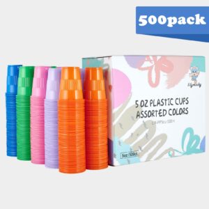 Lilymicky 500 Pack 5 oz Plastic Cups, Disposable Drinking Cups, Bathroom Cups in Assorted Colors Can Be Used As Tasting Cups, Party Tumblers, Jelly Party Shot Cups, and Dental Cups