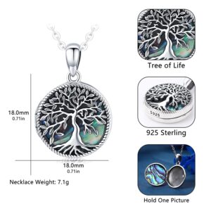 Aniu Tree of Life Locket Necklace for Women Wife , 925 Sterling Silver Abalone Seashell Inlaid Personalized Locket Oxidized Celtic Tree Pendant Jewelry, That Holds Pictures Photo Keep Someone Near to You