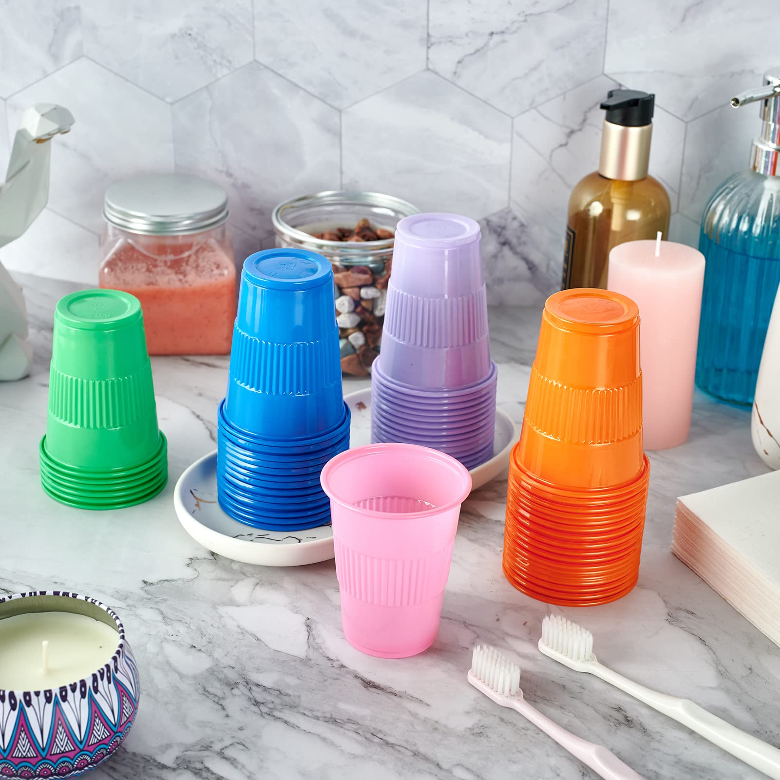 Lilymicky 500 Pack 5 oz Plastic Cups, Disposable Drinking Cups, Bathroom Cups in Assorted Colors Can Be Used As Tasting Cups, Party Tumblers, Jelly Party Shot Cups, and Dental Cups