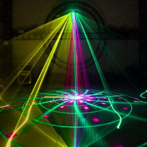 Pattern Party Light, Four Beam Effect,Scan Pattern Lights, Party Lights by DMX Control, Stage Lights for Festive - Home Dance Party Disco Bar Club Light Projecter