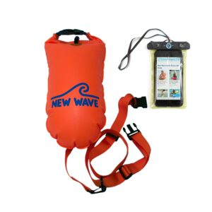 new wave swim buoy (pvc 15 liter orange and phone pouch bundle