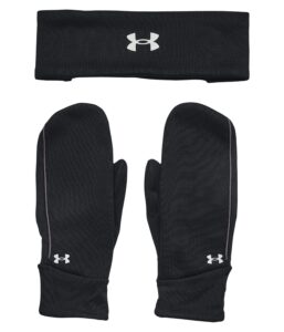 under armour women's headband & mittens set, (001) black/jet gray/reflective, large/x-large