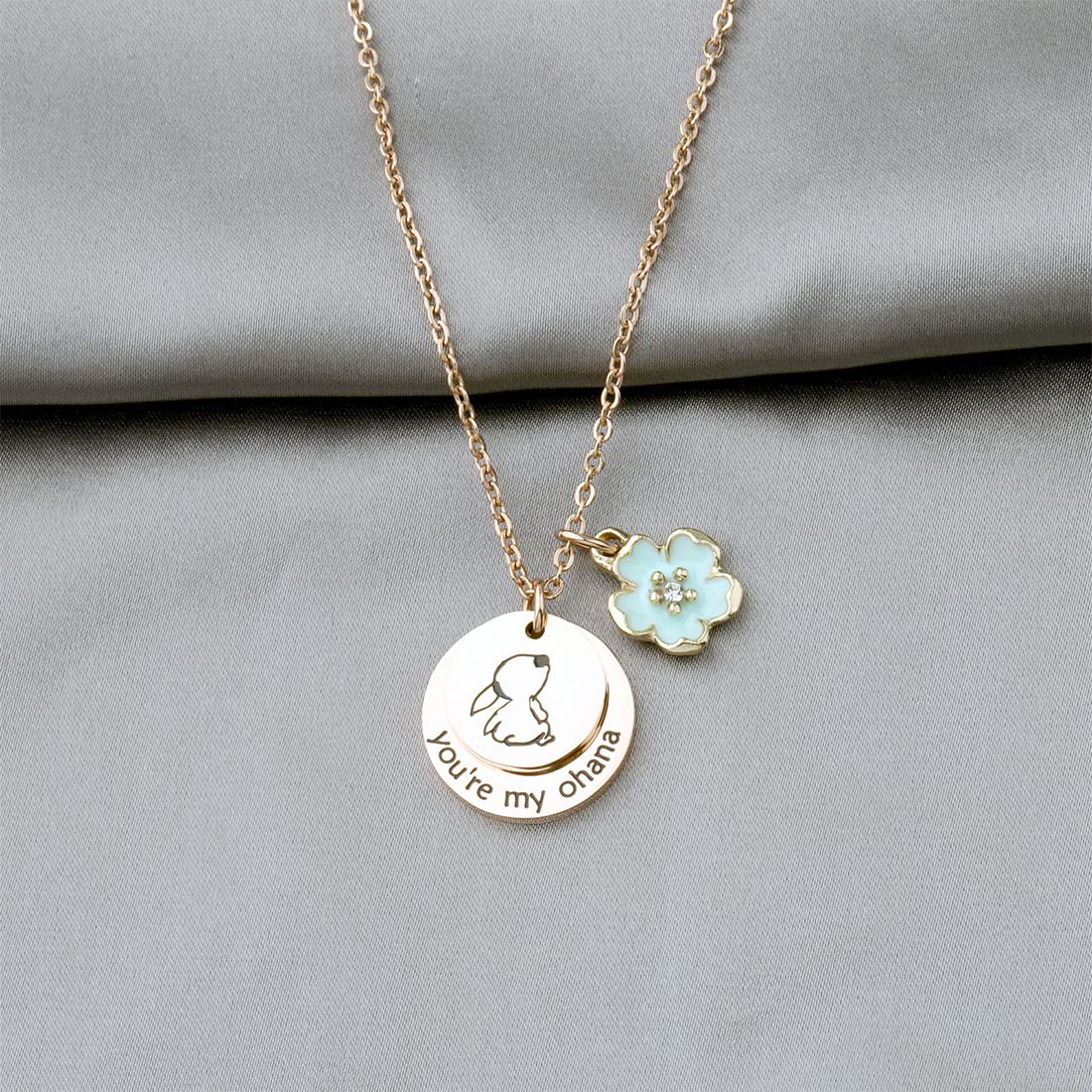 FUSTMW Ohana Necklace You’re My Ohana Pendant Hibiscus Flower Necklace Gifts for Family Best Friends (rose gold)