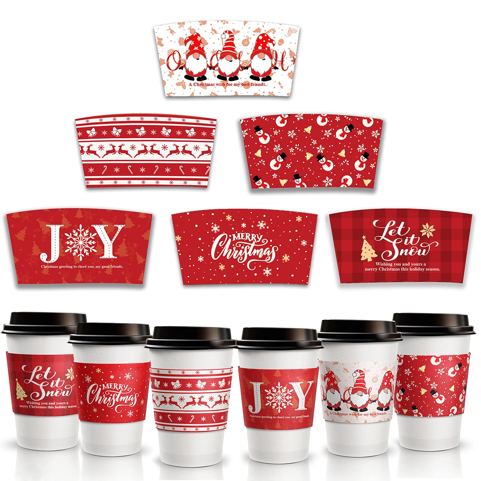 Christmas Coffee Tea Cup, Double-layer Paper Sleeves Fit 12 and 16oz Disposable Cup Paper for Hot Chocolate Coffee Tea or Cold Beverage (Stylish Style, 36 Pieces)