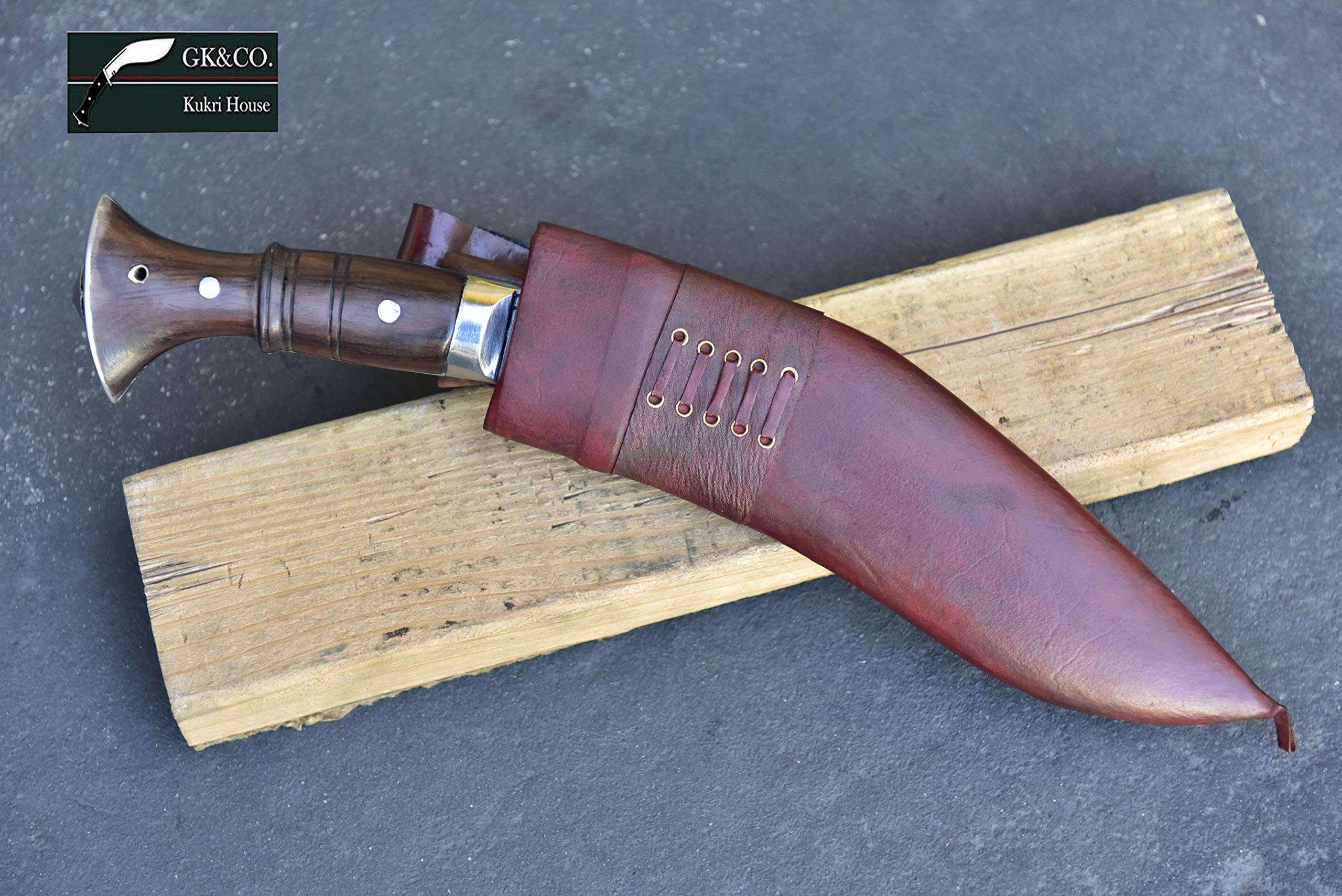 GK&CO. Kukri House Genuine Kukri/Khukuri Knife - 10" Blade Full Tang Panawal Angkhola Village Working Kukri Red Sheath - Handmade in Nepal.