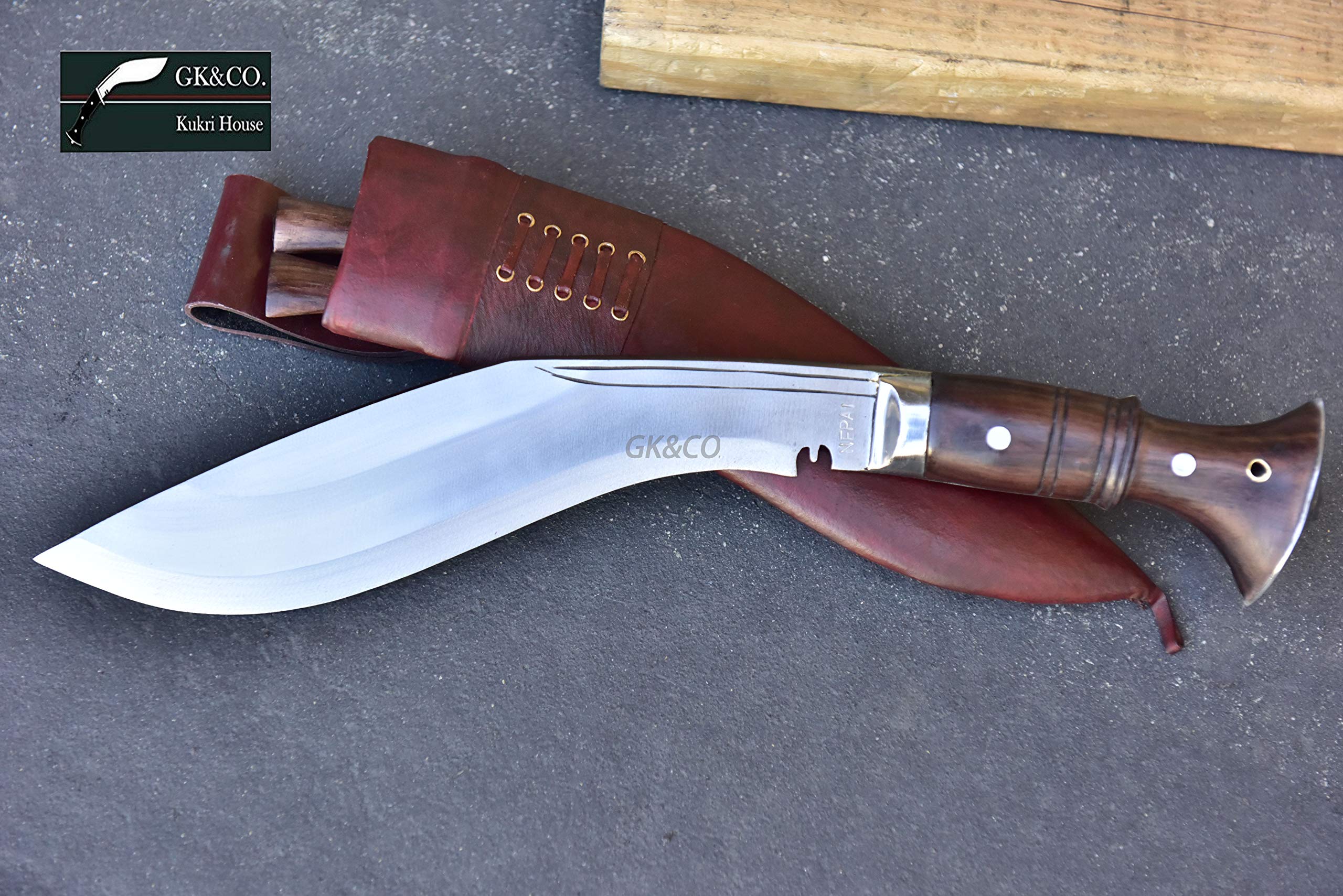 GK&CO. Kukri House Genuine Kukri/Khukuri Knife - 10" Blade Full Tang Panawal Angkhola Village Working Kukri Red Sheath - Handmade in Nepal.