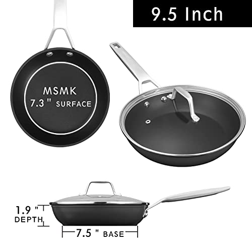 MsMk 9 1/2 Inch Small Egg Pan with Lid, Titanium and Ceramic Nonstick Omelette Pan,Scratch-resistant, Induction Egg Skillet, Oven Safe to 700°F Pan for Cooking, Dishwasher Safe