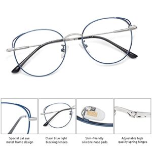 SOJOS Cat Eye Blue Light Blocking Glasses for Woman Hipster Metal Frame Womens Eyeglasses She Young SJ5027, Blue&Silver Frame/Anti-Blue Light Lens