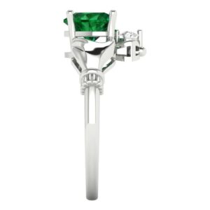 1.55 Carat Heart cut Custom Engraving Irish Celtic Accent faux Green Emerald Engagement Everlasting Ring 14k White Gold 7