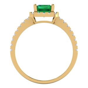 1.79ct Emerald cut customizable Solitaire W/accent Sim. Green Emerald Wedding Anniversary Pave Ring 14k Yellow Gold Size 7