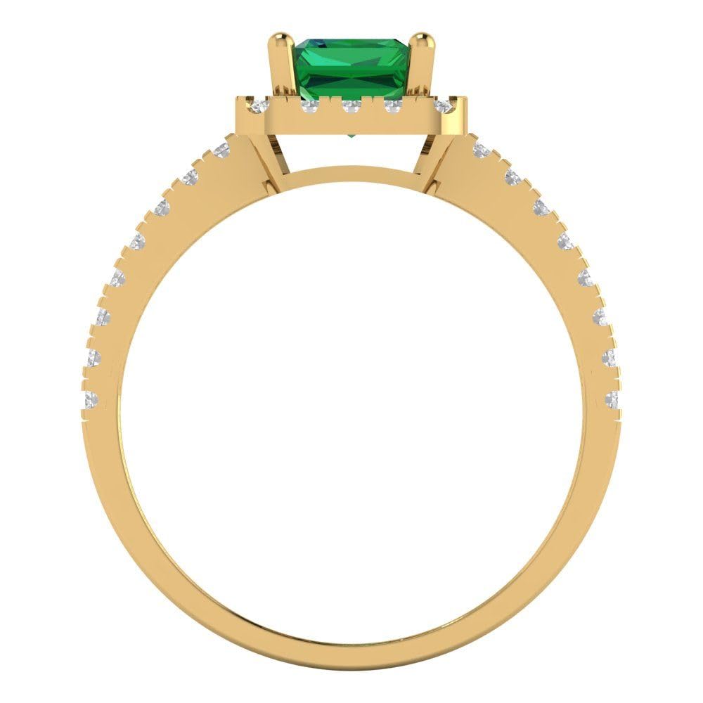 1.79ct Emerald cut customizable Solitaire W/accent Sim. Green Emerald Wedding Anniversary Pave Ring 14k Yellow Gold Size 7