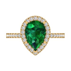 clara pucci 2.39ct pear cut custom solitaire w/accent halo sim. green emerald wedding anniversary pave ring 14k yellow gold size 8