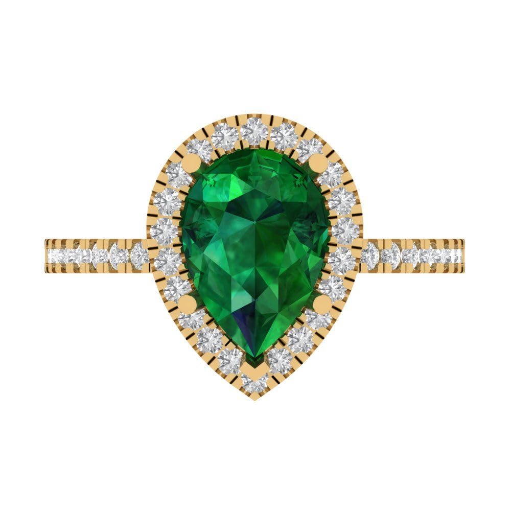 Clara Pucci 2.39ct Pear cut Custom Solitaire W/Accent Halo Sim. Green Emerald Wedding Anniversary Pave Ring 14k Yellow Gold Size 8