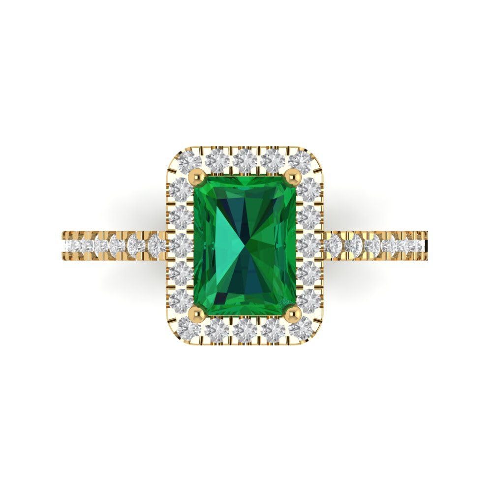 1.79ct Emerald cut customizable Solitaire W/accent Sim. Green Emerald Wedding Anniversary Pave Ring 14k Yellow Gold Size 7