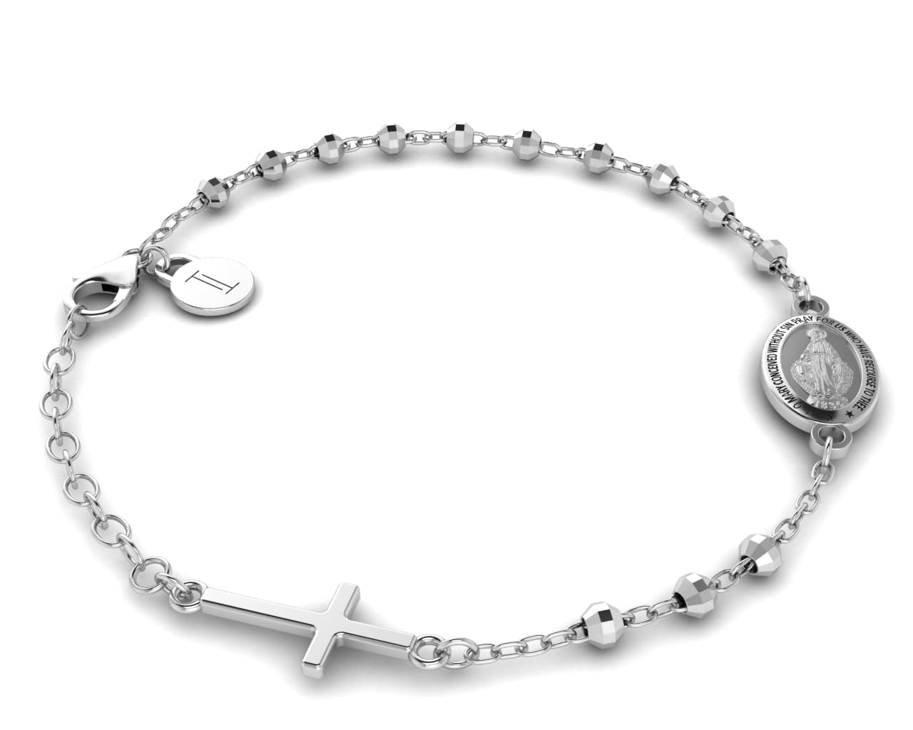 TURQ N TAUPE 925 Sterling Silver Bead Station Bracelet for Women - everyday wear gifts for her 7.5 inches - Rosary Bracelet