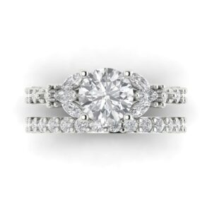 clara pucci 2.66ct round marquise cut engraving solitaire 3 stone w/accent moissanite wedding anniversary ring set 14k white gold 7.25