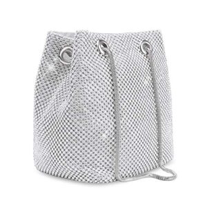 women's evening bag- upgraded larger size full rhinestones bucket bag shining crossbody bag shoulder bag for party wedding date night (large (7.9''x7.9‘’x5.1''), silver)