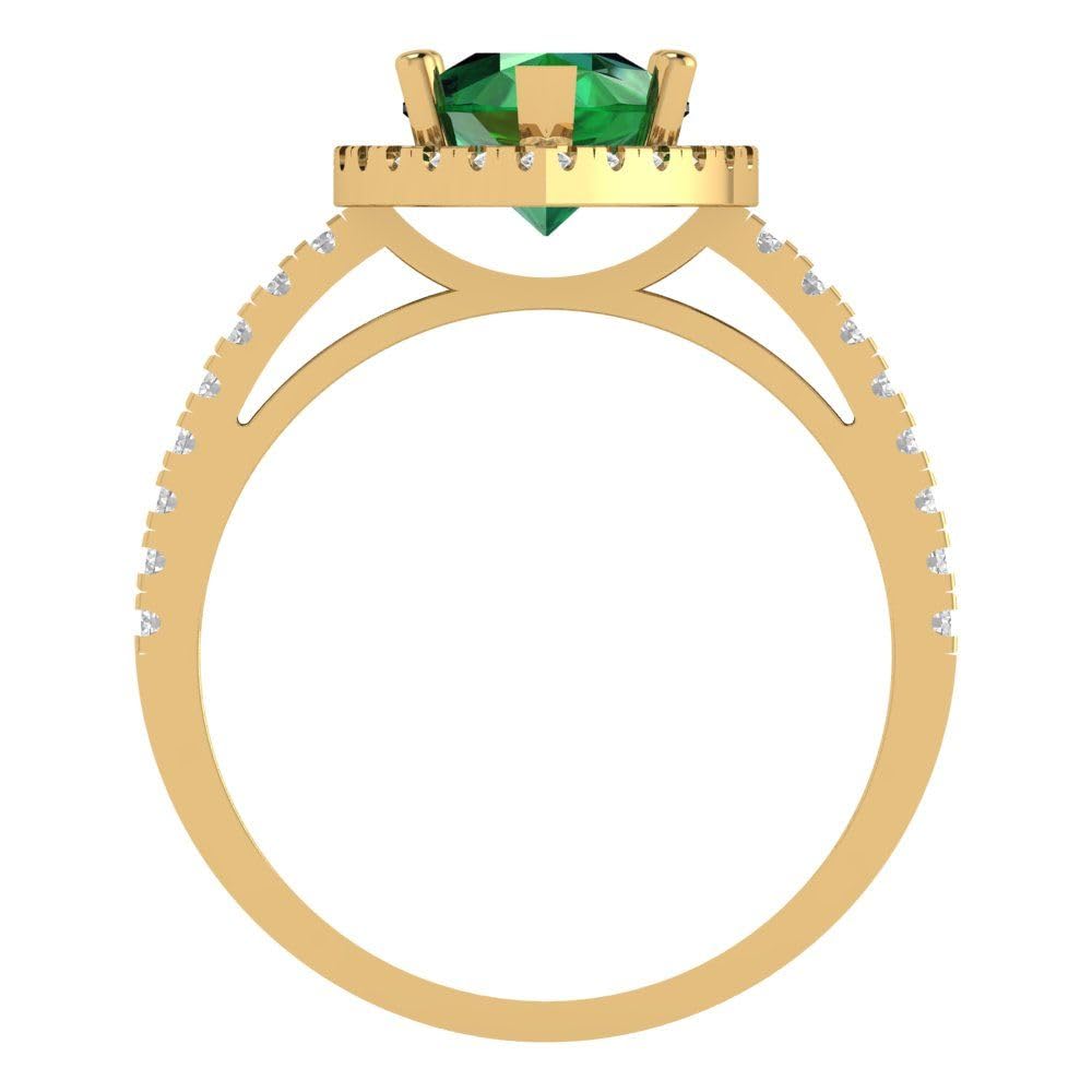 Clara Pucci 2.39ct Pear cut Custom Solitaire W/Accent Halo Sim. Green Emerald Wedding Anniversary Pave Ring 14k Yellow Gold Size 8