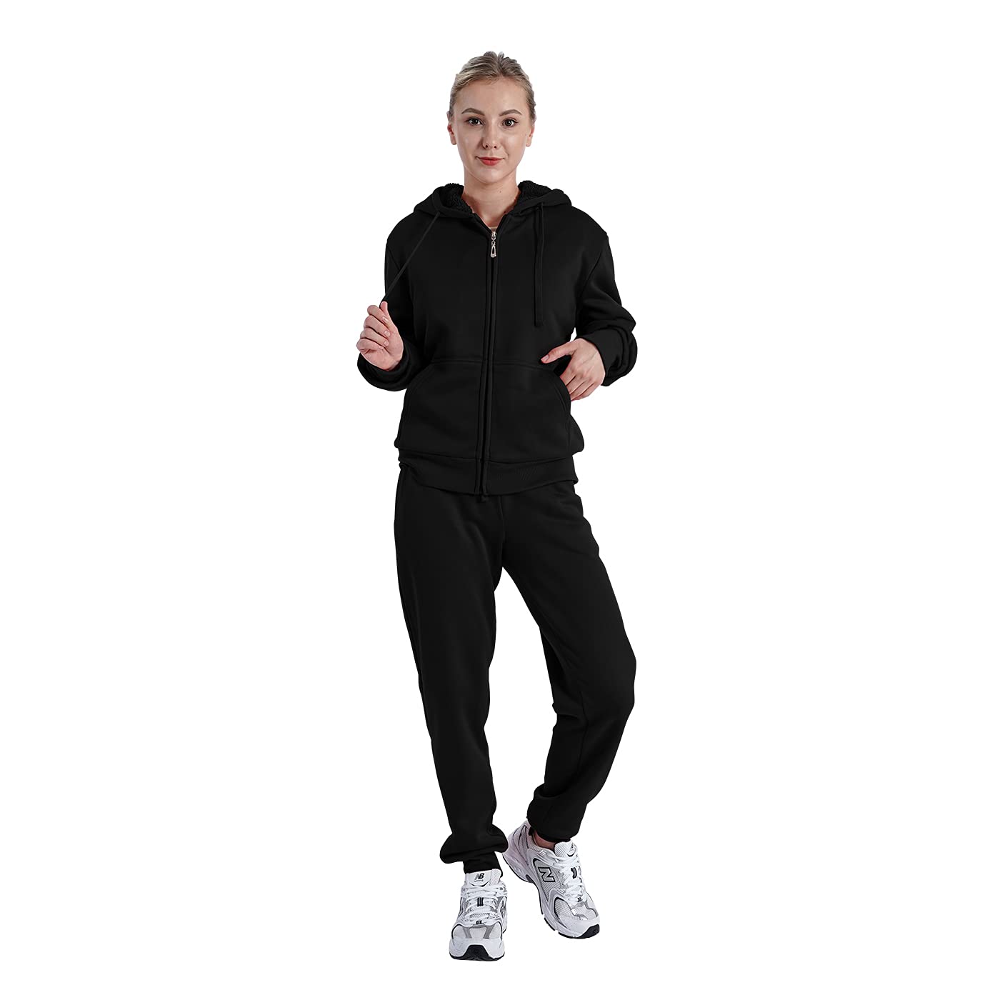 Gary Com 2 Piece Outfits Women's Fleece Sherpa Lined Sweatsuits Long Sleeve Hoodie and Sweat Pants Winter Warm Tracksuit Set Jogging Zip Up Workout Suit