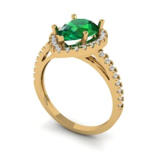 Clara Pucci 2.39ct Pear cut Custom Solitaire W/Accent Halo Sim. Green Emerald Wedding Anniversary Pave Ring 14k Yellow Gold Size 8