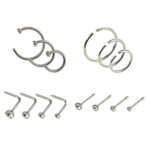 sanwood nose rings hoops,14pcs/set unisex body piercing jewelry rhinestone stainless steel nose stud ring