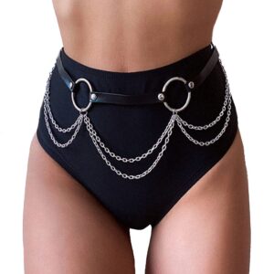 nicute punk leather belt chains black waist belt chain multilayered tassel goth body accessories for women and girls (3)