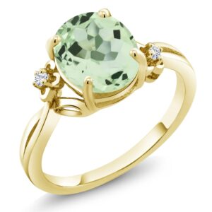 gem stone king 18k yellow gold plated silver ring oval green prasiolite and moissanite (2.48 cttw) (size 7)