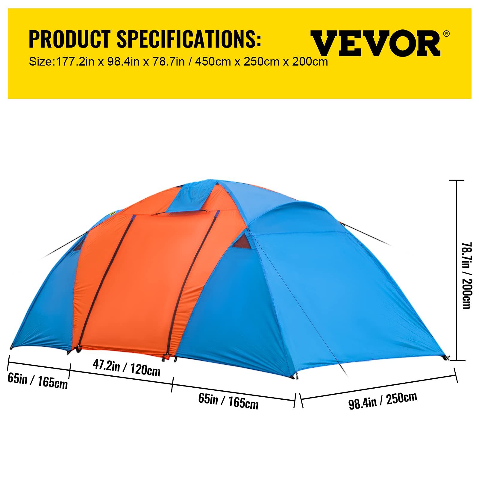 VEVOR Motorcycle Camping Tent, Spacious Design, Waterproof & Windproof, Breathable Mesh Roof, Easy Setup, 177.2" x 98.4" Floor, 78.7" Center Height