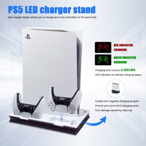 PS5 Cooling Stand with Fan, Dual PS5 Controller Charging Station for PS5 Console, Multifunctional PS5 Stand Cooling Station with Controller Charger and 3 USB Hub for PS5 Accessories