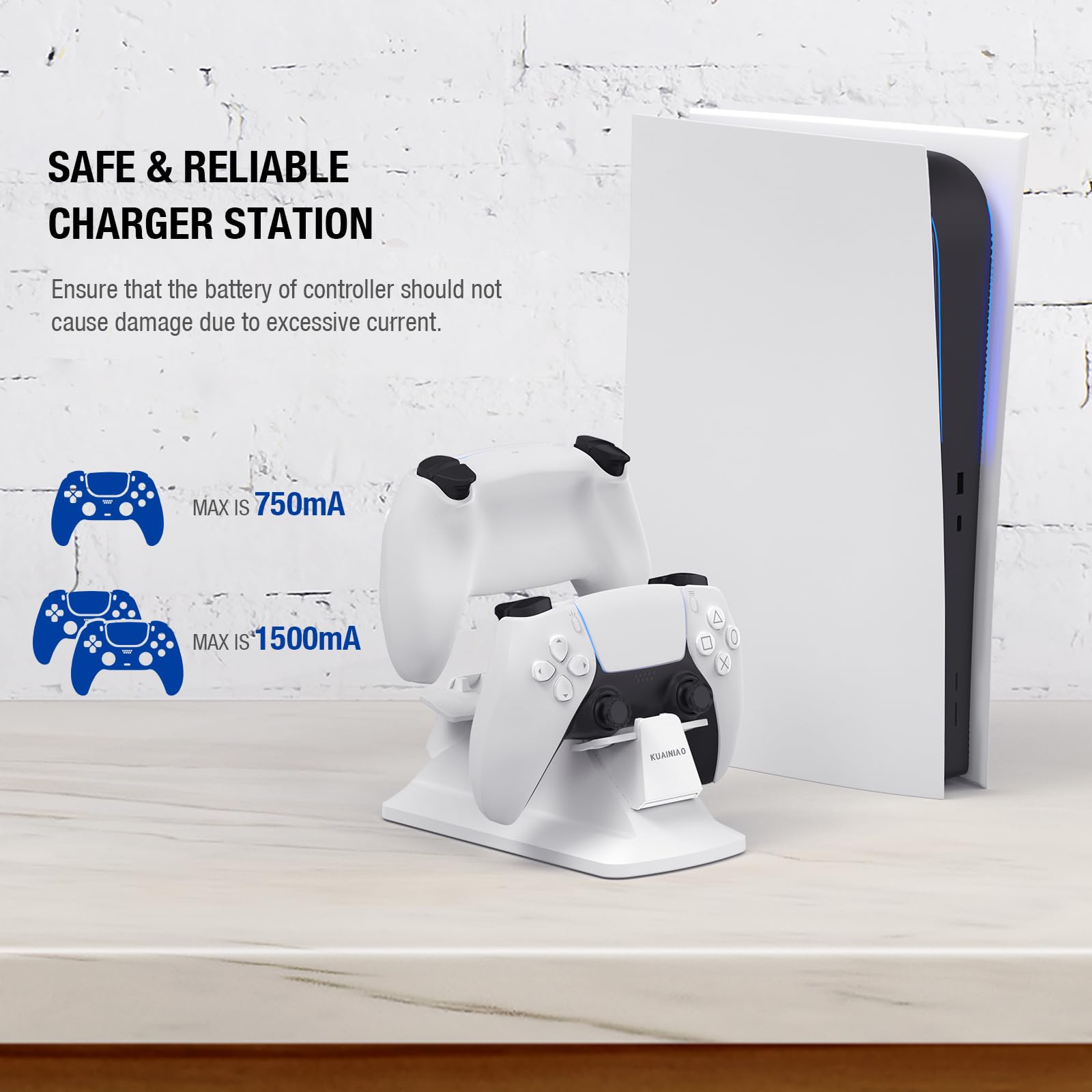 PS5 Controller Charging Station, Dual Controller Charging Dock for Playstation 5 with Fast Charging 5V/2A Type-C Cable, Overcharge Protection Function, PS5 Charging Station, White