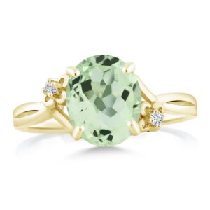 Gem Stone King 18K Yellow Gold Plated Silver Ring Oval Green Prasiolite and Moissanite (2.48 Cttw) (Size 7)