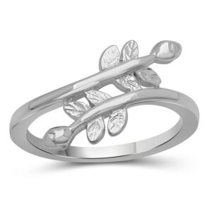 jewelexcess sterling silver leaf friendship ring for women | dainty sterling silver promise ring for women | stackable silver open band olive branch ring for women