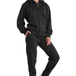 Gary Com 2 Piece Outfits Women's Fleece Sherpa Lined Sweatsuits Long Sleeve Hoodie and Sweat Pants Winter Warm Tracksuit Set Jogging Zip Up Workout Suit