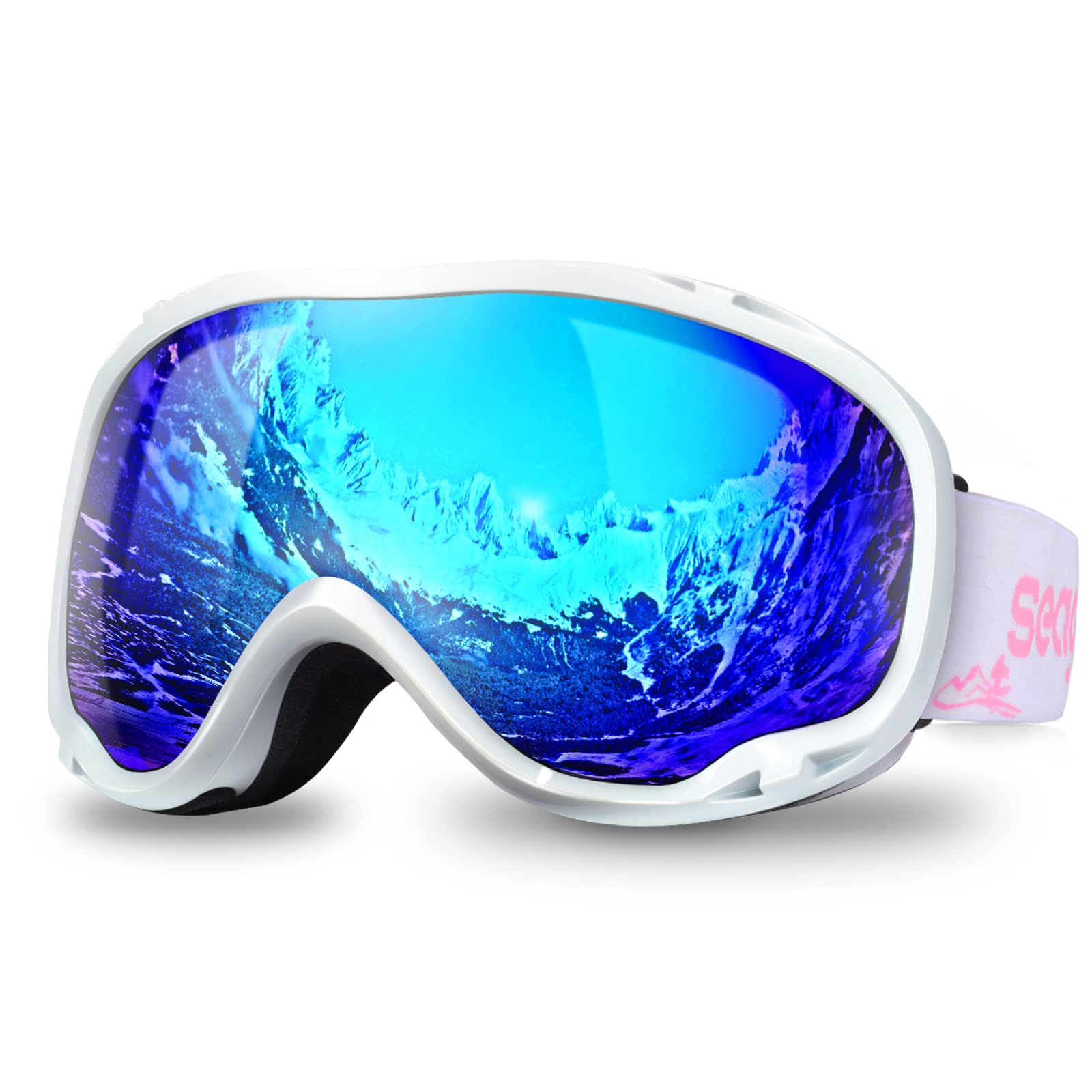 Ski Goggles Snowboard Goggles Anti-Fog Snow Sports Goggles for Women Men Adult Youth, Mirrored 100% UV Protection Helmet Compatible, Blue OTG Winter Goggles Over Glasses Snowboarding Skiing Equipment