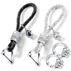 crystal bling car keychain for women glitter rhinestone keychain ring strap keychain accessories car key decorations, black, white, large