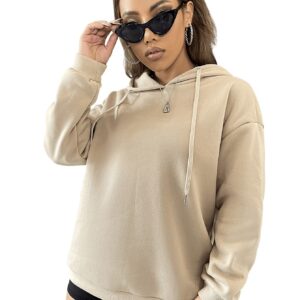 Floerns Women's Letter Graphic Print Long Sleeve Drawstring Hoodie Sweatshirt A Khaki L