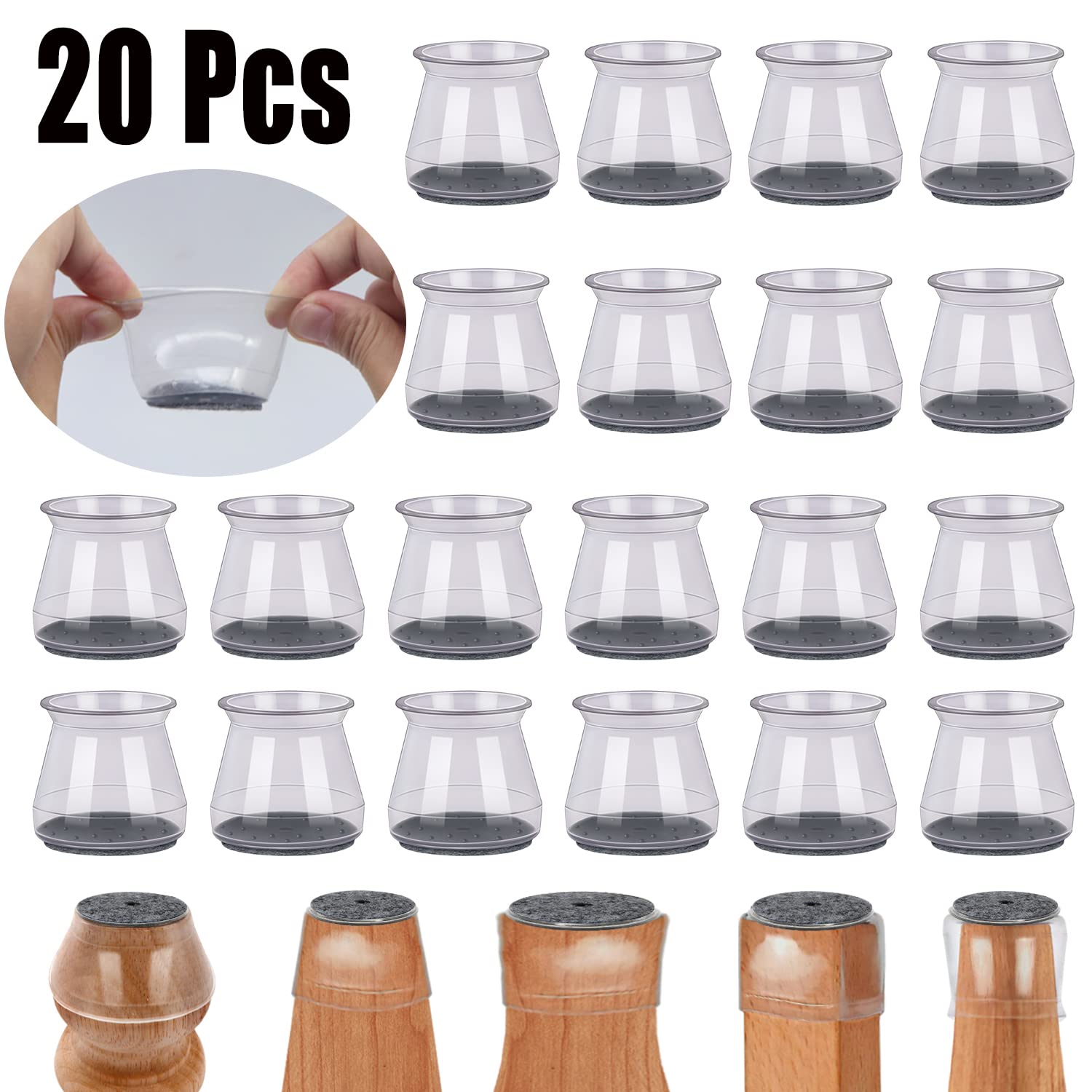 BUMACO Chair Leg Floor Protectors Chair Leg Protectors for Hardwood Floors Silicone Pads Covers to Protect Floors (Clear-20 Pcs, Universal S (0.9"-1.29")