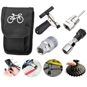 thywd bike repair tool 5 in 1 kit set with crank puller removal tool bicycle cassette freewheel remover bottom bracket remover chain breaker cutter black tool bag for shimano sram campagnolo etc.