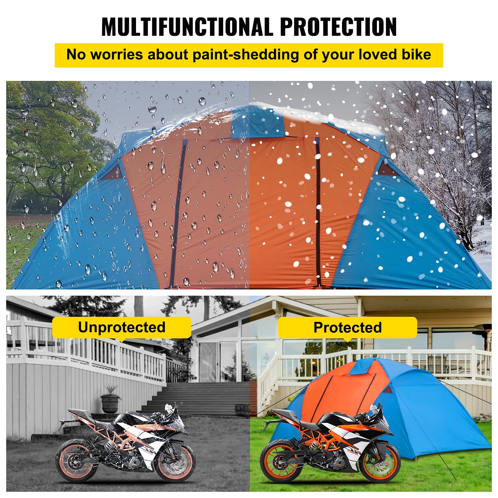 VEVOR Motorcycle Camping Tent, Spacious Design, Waterproof & Windproof, Breathable Mesh Roof, Easy Setup, 177.2" x 98.4" Floor, 78.7" Center Height