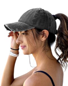 lvaiz womens distressed baseball cap cotton dad hat with ponytail hole versatile washed ponycaps