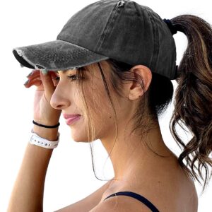 Lvaiz Womens Distressed Baseball Cap Cotton Dad Hat with Ponytail Hole Versatile Washed Ponycaps