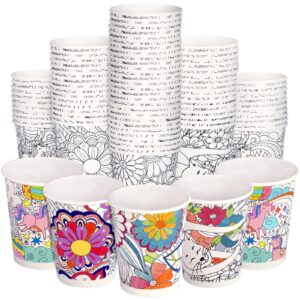 100 pieces 9 oz color your own cups kids party paintable paper cups disposable colorable designs activities crafts diy party supplies floral coffee cup tea beverage drinking office home event