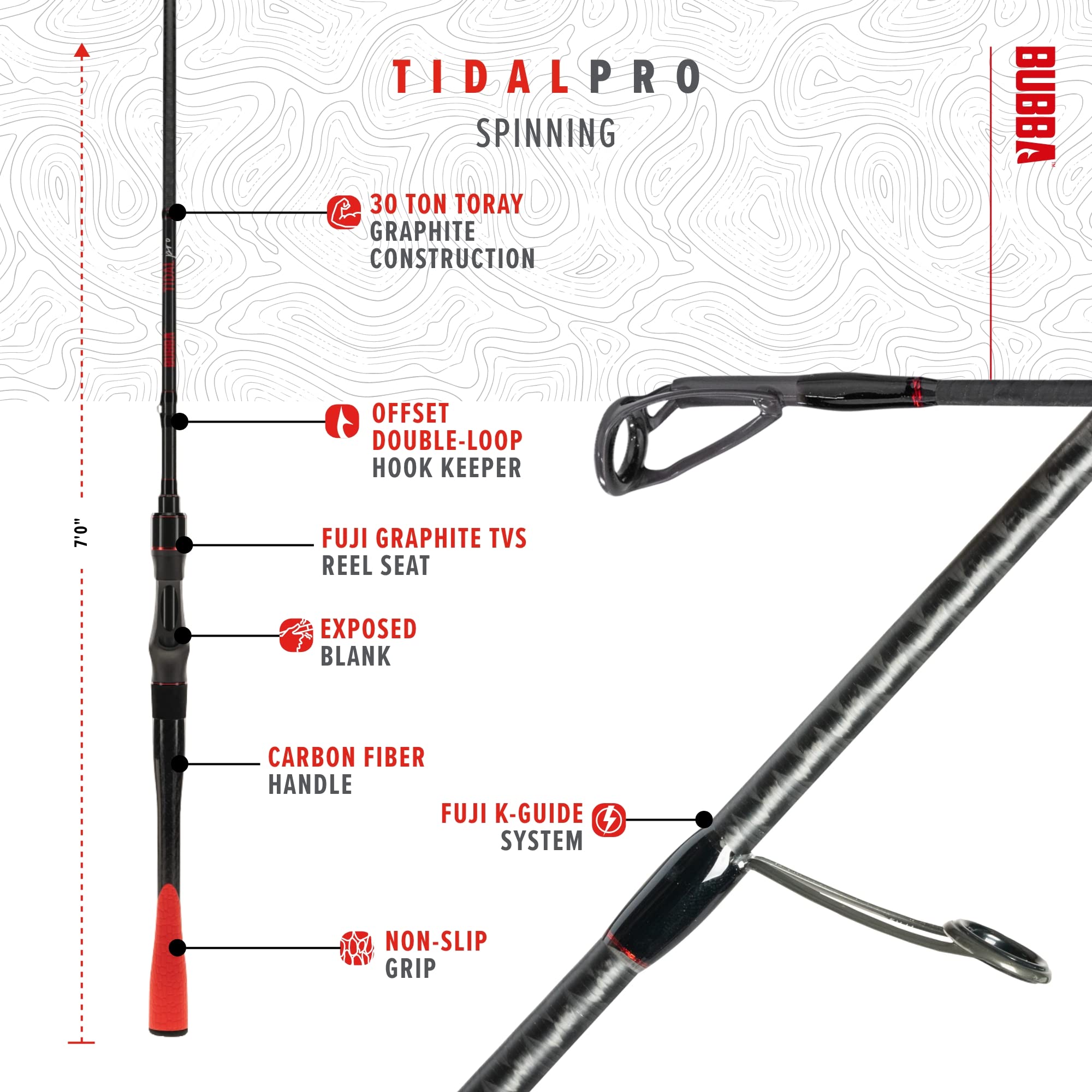 BUBBA TP701MF-S Tidal Pro Spinning Rod