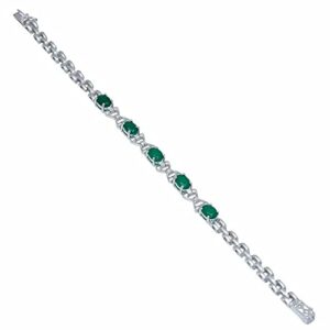 glow spectra jewels 10 ct oval shape simulated green emerald bezel setting women's tennis bracelate in 14k white gold plated 925 sterling silver (10 cttw) size - 8"