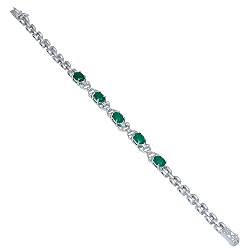 GLOW SPECTRA JEWELS 10 CT Oval Shape Simulated Green Emerald Bezel Setting Women's Tennis Bracelate in 14K White Gold Plated 925 Sterling Silver (10 Cttw) Size - 8"