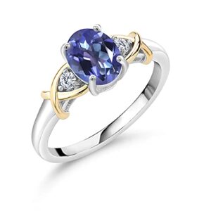 gem stone king 2 tone 10k yellow gold and 925 sterling silver blue mystic topaz and lab grown diamond women ring (1.58 cttw) (size 7)