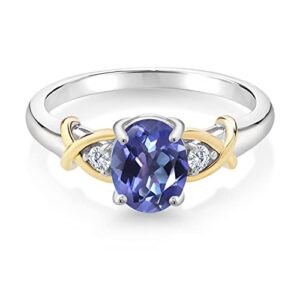 Gem Stone King 2 Tone 10K Yellow Gold and 925 Sterling Silver Blue Mystic Topaz and Lab Grown Diamond Women Ring (1.58 Cttw) (Size 7)