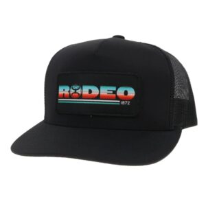 hooey rodeo adjustable snapback trucker mesh back hat with logo (black/red/blue)