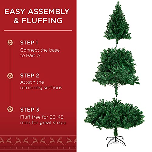 Best Choice Products 6ft Pre-Lit Premium Hinged Artificial Holiday Christmas Pine Tree for Home, Office, Party Decoration w/ 1,000 Branch Tips, 250 Lights, Metal Hinges & Foldable Base